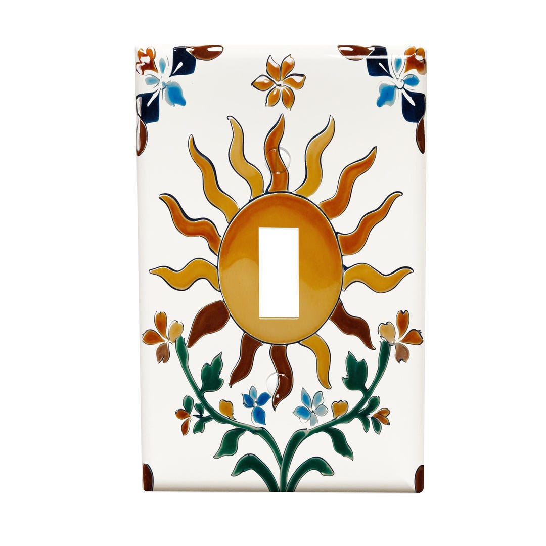 Sun Circle Light Switch Cover, Golden Rays Floral Steel Plate ...
