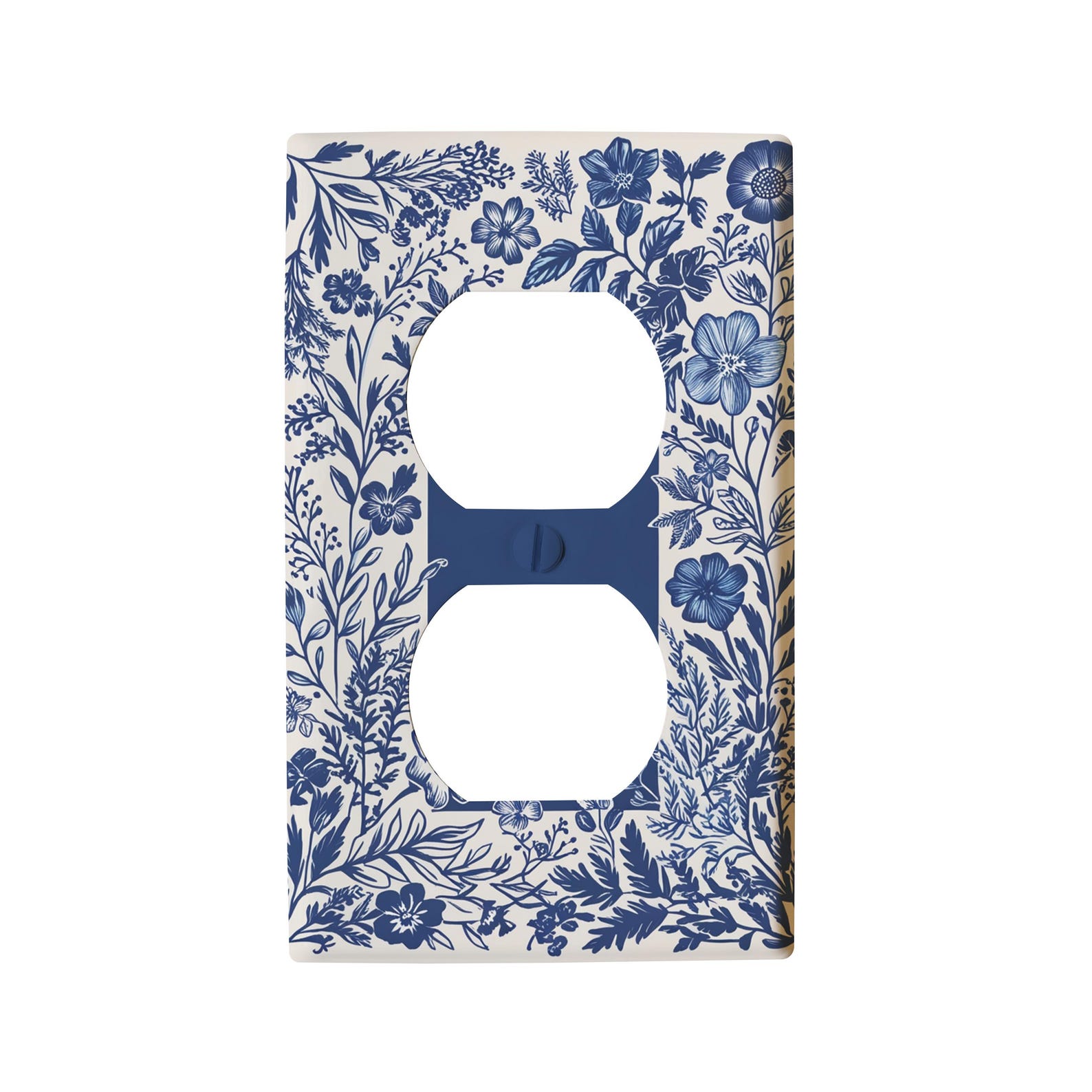 Indigo Blue Wildflower Metal Light Switch Cover, Vintage Woodblock ...
