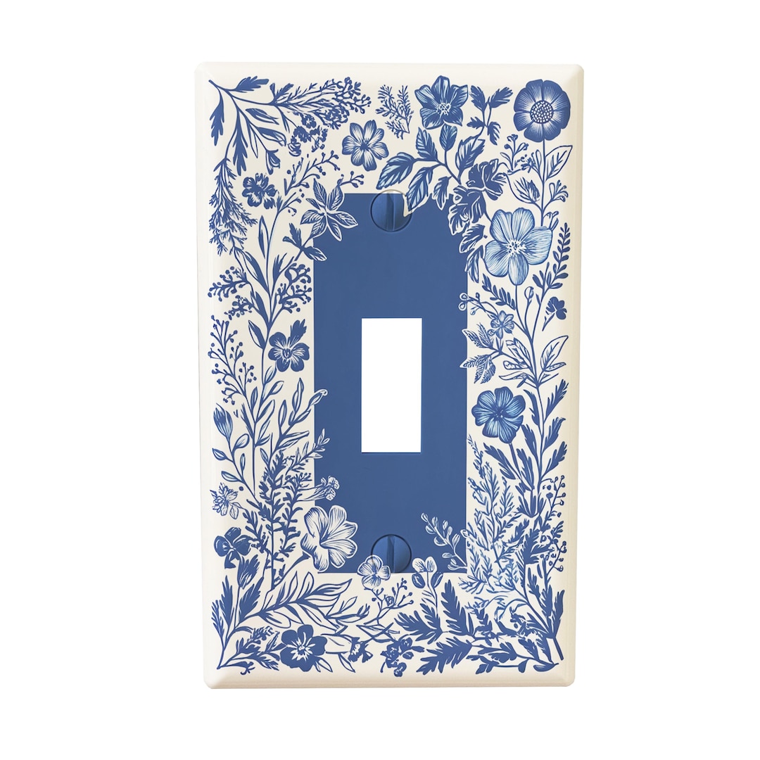 Indigo Blue Wildflower Metal Light Switch Cover, Vintage Woodblock ...