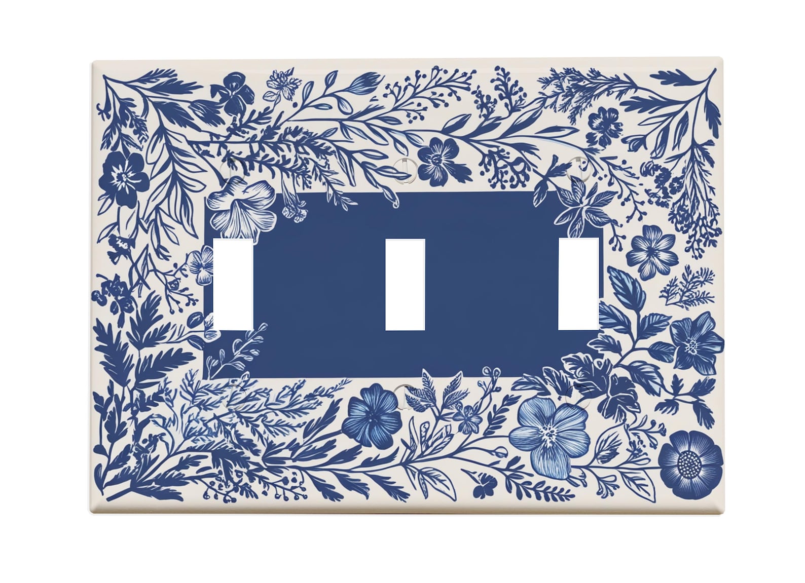 Indigo Blue Wildflower Metal Light Switch Cover, Vintage Woodblock ...