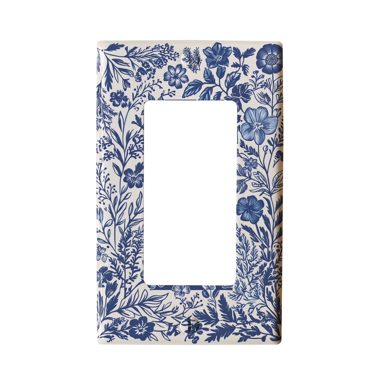 Indigo Blue Wildflower Metal Light Switch Cover, Vintage Woodblock ...