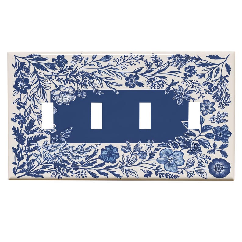 Indigo Blue Wildflower Metal Light Switch Cover, Vintage Woodblock ...