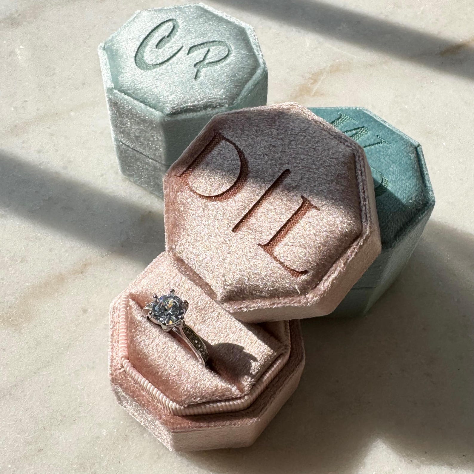 Personalized Ring Box, Engraved Velvet Ring Box, Custom Monogram Ring ...