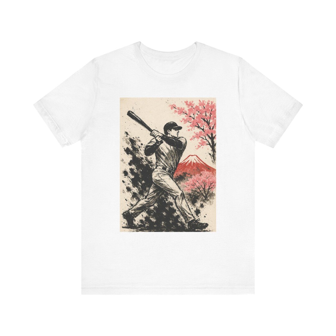 Pro Baseball Batter Sumi Ink Art Shirt Fuji Sakura Retro Japanese Print ...