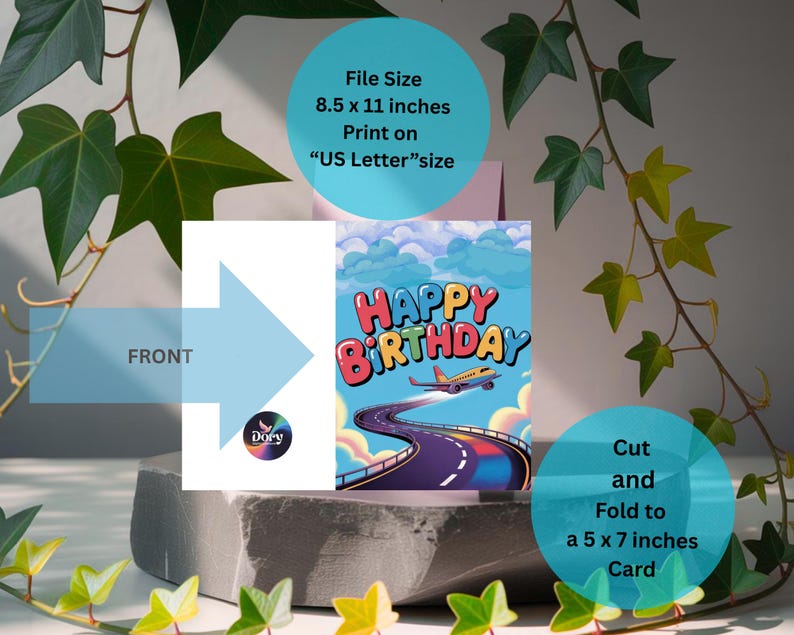 Happy Birthday Airplane Card for Kids | Rainbow Road Birthday Card ...