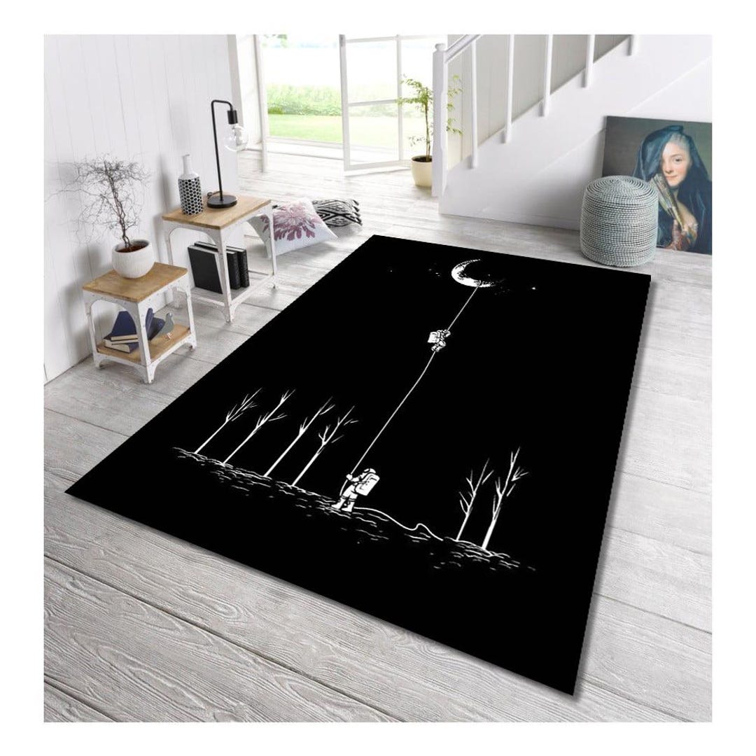 Astronaut Rug, Moon Art Carpet, Space Themend Rug, Cosmic Decor ...