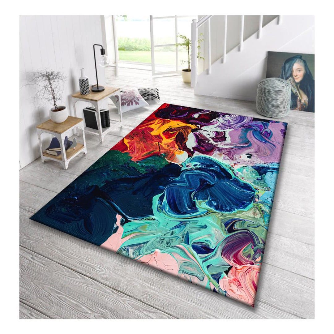 Colorful Abstract Art Rug, Modern Paint Stroke Area Carpet,vibrant ...
