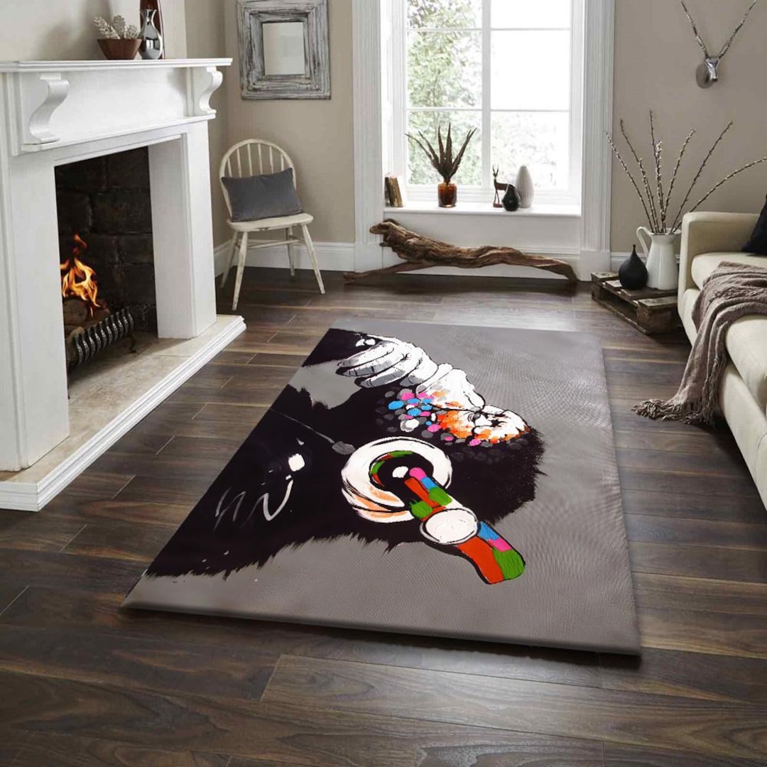 Colorful Handprint Art Rug, Modern Abstract Fkoor Mat for Living Room ...