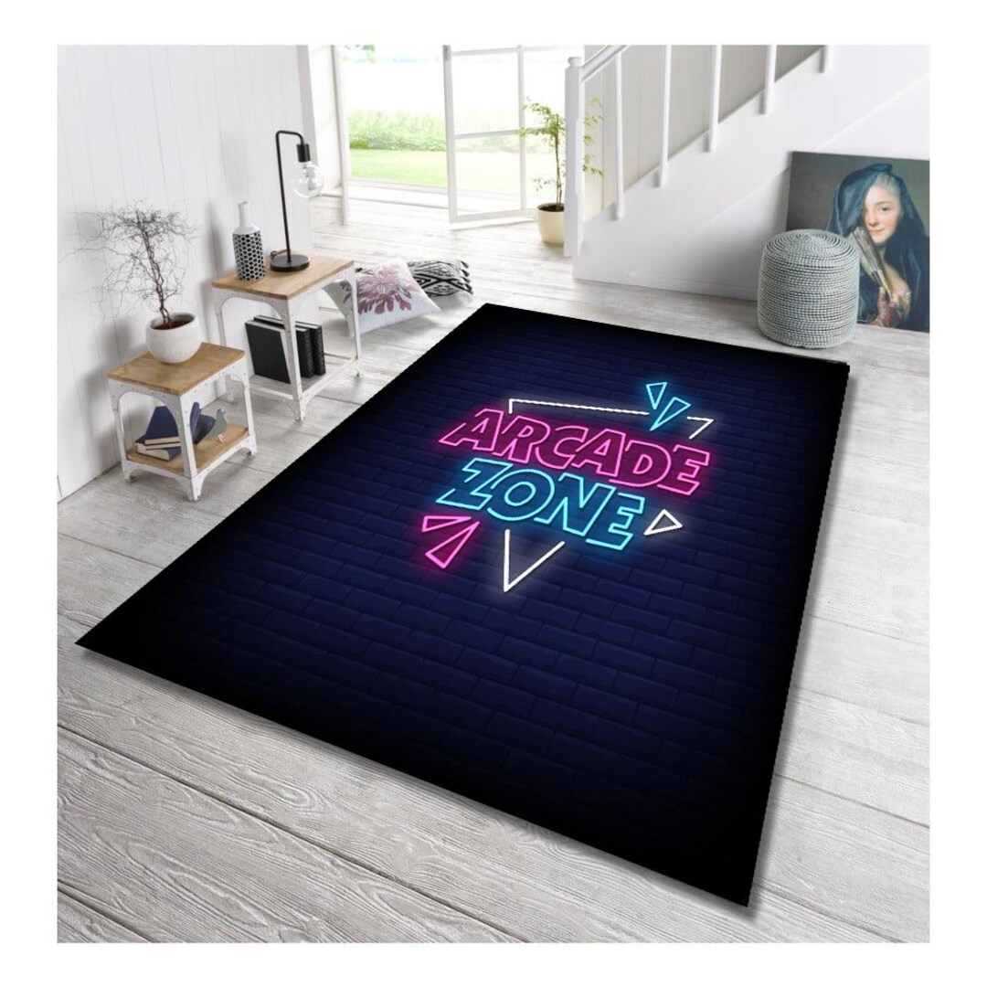 Arcade Zone Rug, Retro Neon Gaming Room Carpet, Gamer Decor Floor Mat ...