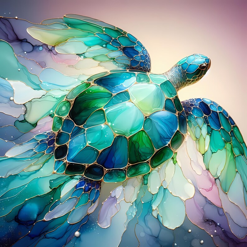 Stained Glass Turtle Print: Bohemian Coastal Wall Art (digital Download ...