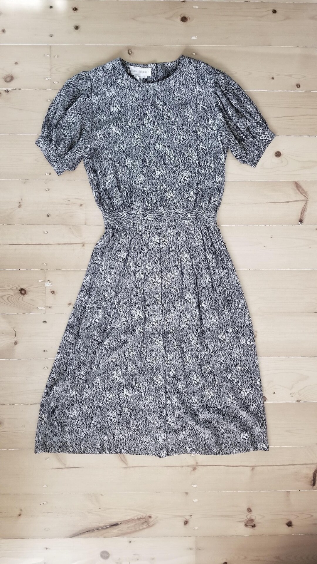 Vintage Silk Studio Bird Flock Black and White Silk Dress Made in Korea ...