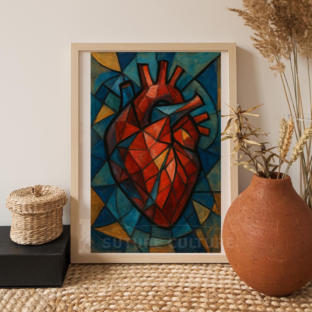 Stained-glass Cubist Heart Art Print – Geometric Anatomical Heart ...