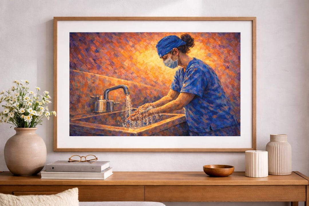 Surgeon Scrubbing in Art Print – Impressionist Medical Office Decor ...