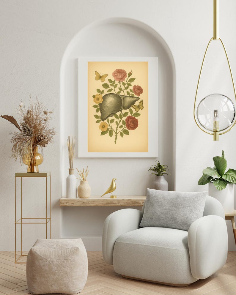 Vintage Liver Anatomy Floral Print: Botanical Medical Art (digital ...