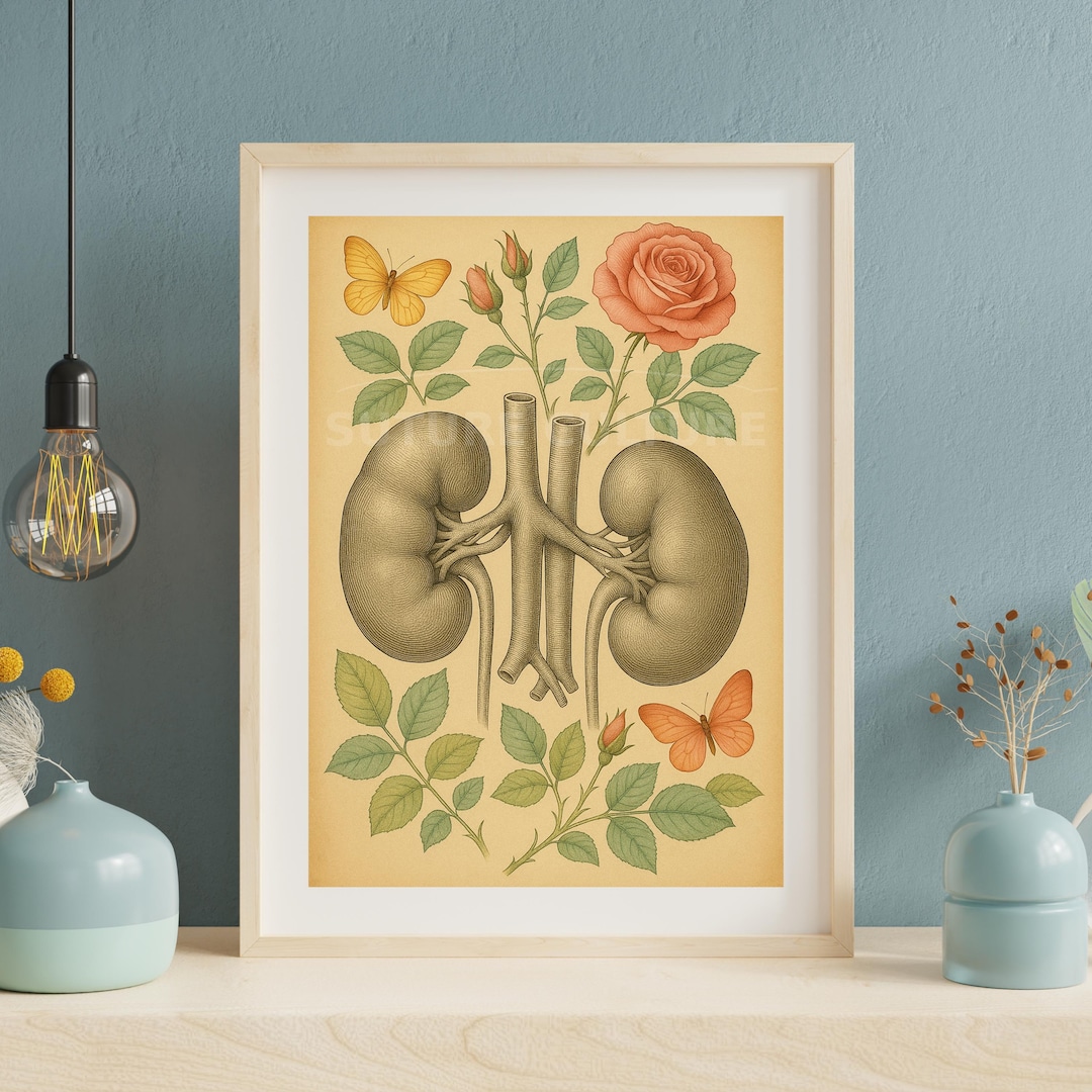 Kidney Anatomy Floral Art Print: Vintage Botanical Nephrology Decor ...