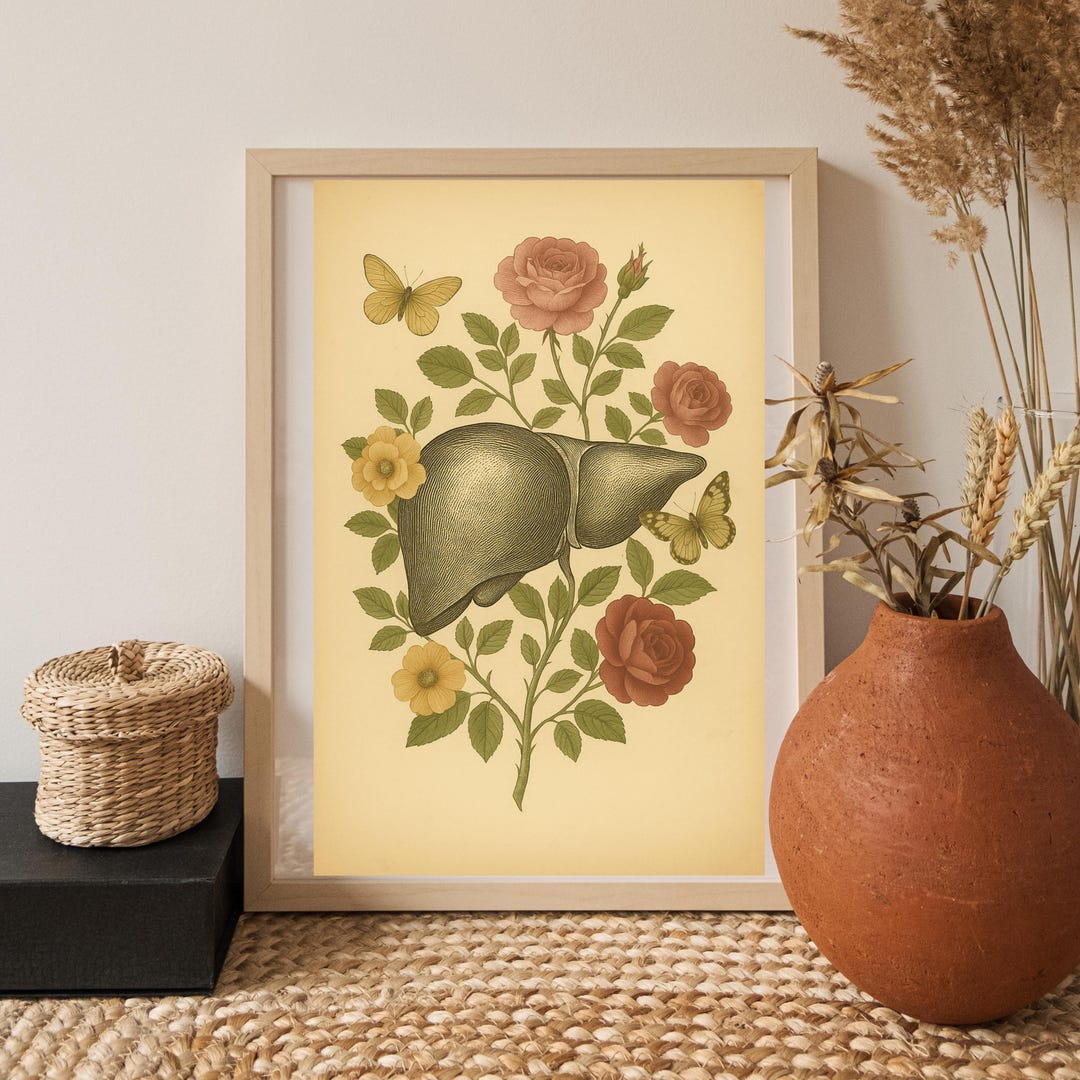 Vintage Liver Anatomy Floral Print: Botanical Medical Art (digital ...