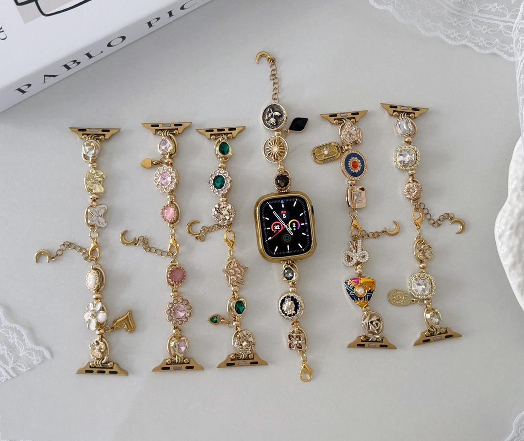 Gold-plated Watch Strap Compatible With Apple Watch,vintage Watch Band Fits Apple Watch,charm ...