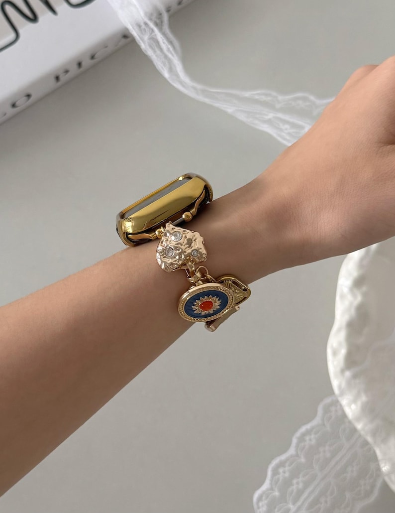 Gold-plated Watch Strap Compatible With Apple Watch,vintage Watch Band Fits Apple Watch,charm ...