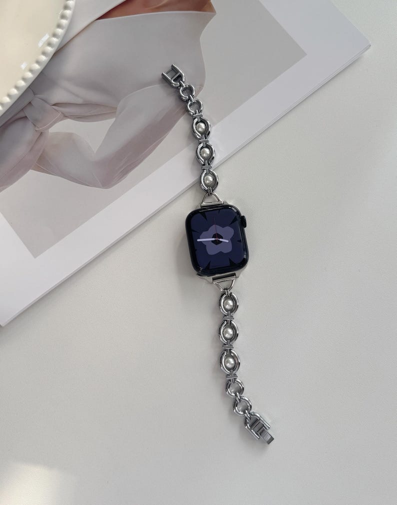 Silver Apple Watch Band, Minimalist Gemstone Bracelet Strap,stone Link ...