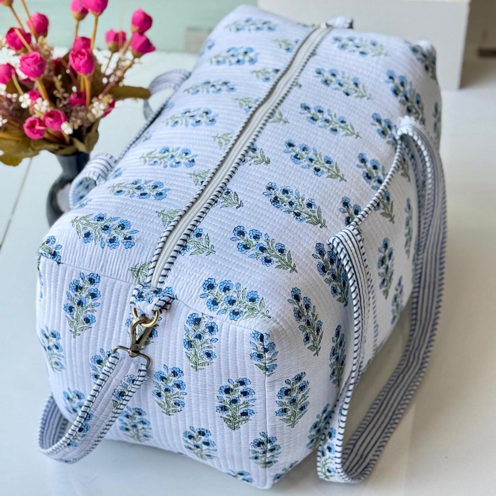 Large Quilted Cotton Duffle Bags - Hand Block Floral Duffle Bag ...