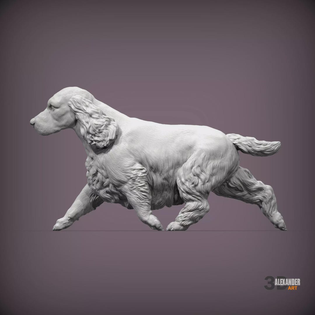 English Cocker Spaniel Running Figurine Dog, Minimalist Dog Statue ...