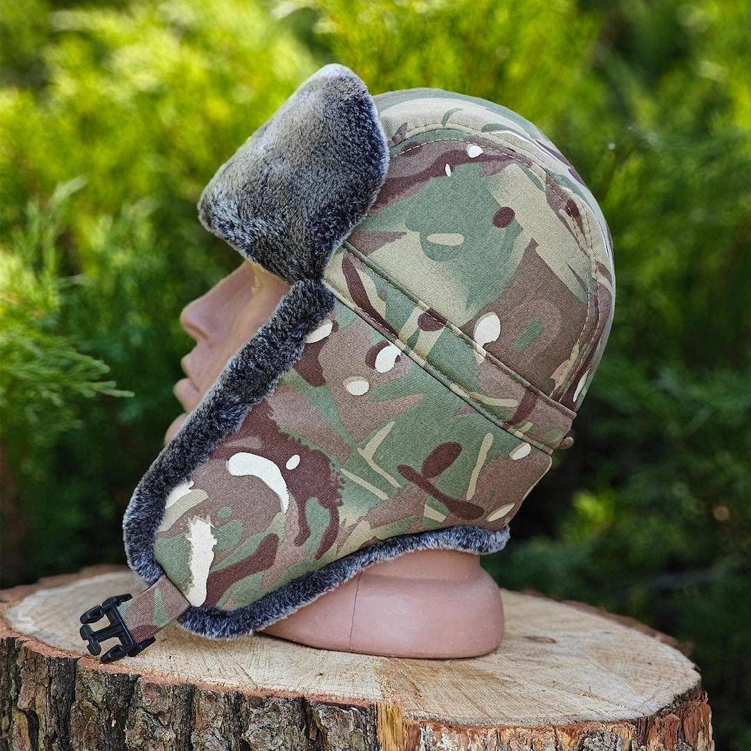 Multicam Camo Ushanka Bomber Hat – Faux Fur Trapper Hat With Twill ...