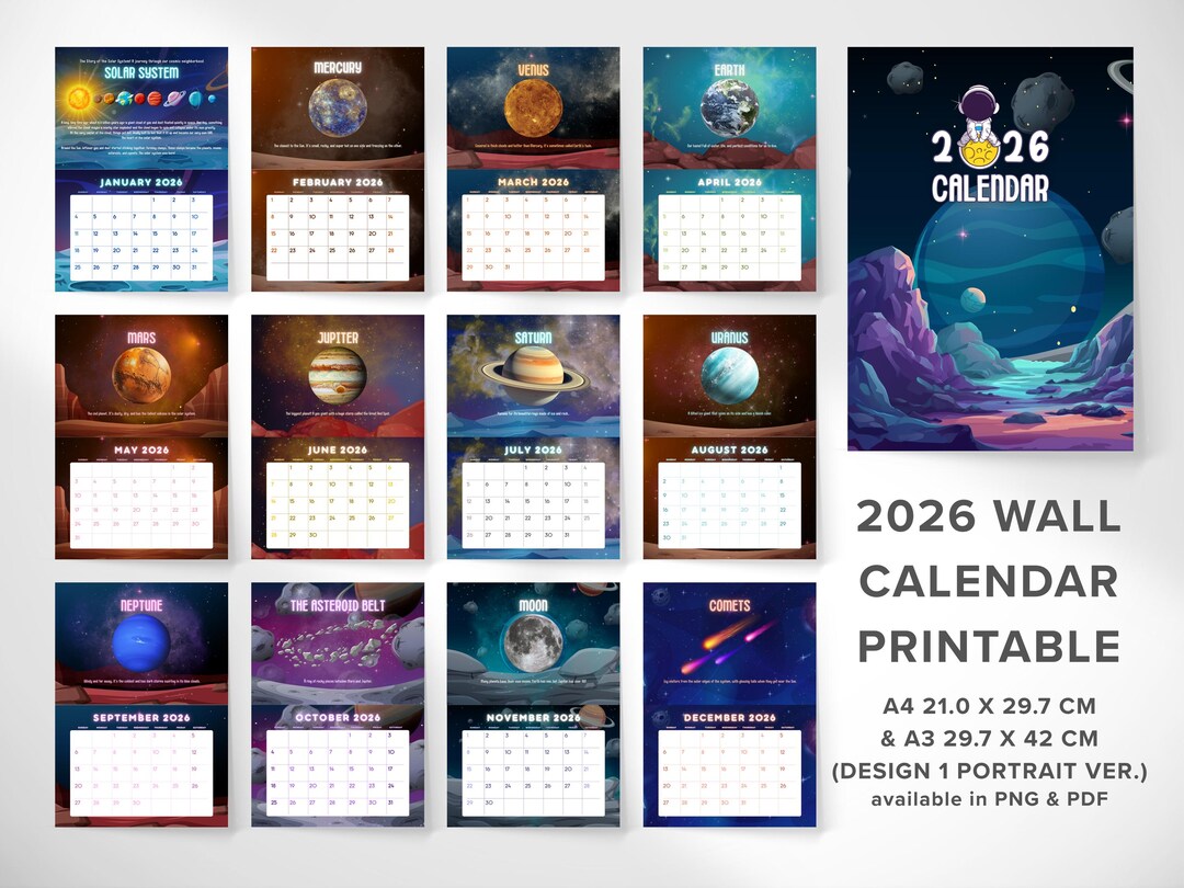 2026 Solar System Calendar for Kids: Educational Monthly Planner ...
