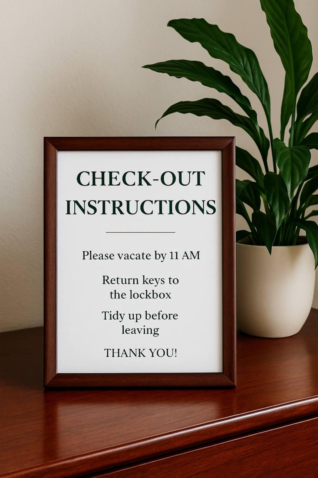 Luxury Check-out Instructions Sign | Elegant Minimalist Green & White ...
