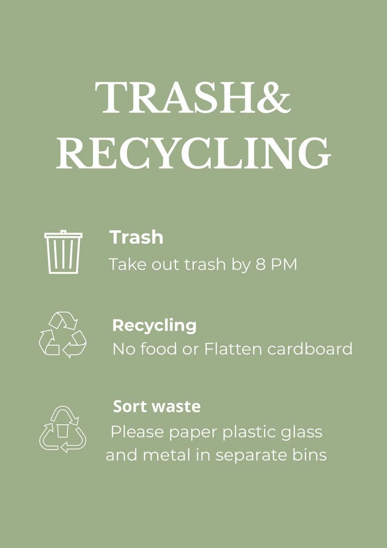 Trash & Recycling Sign Sage Green Printable Waste Sorting Rules ...