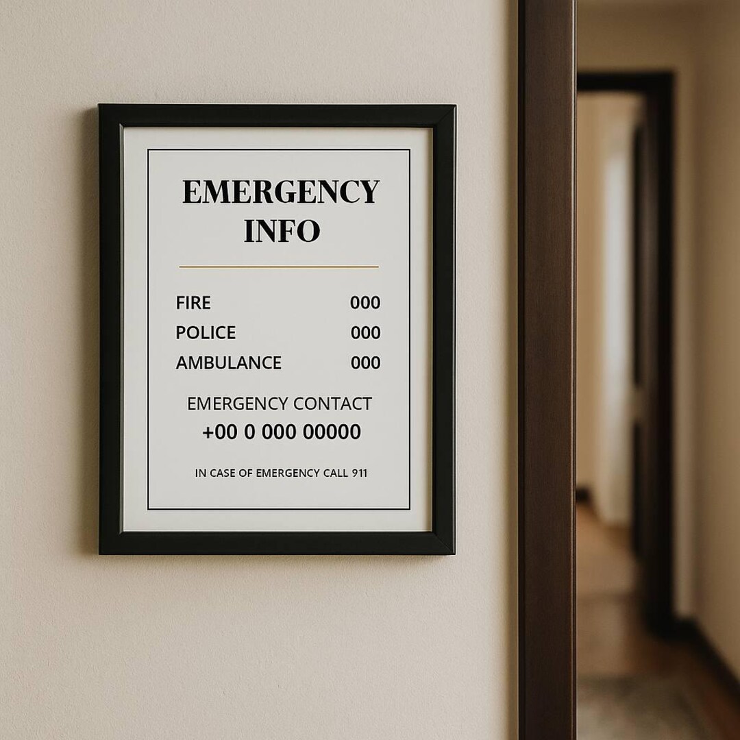 Emergency Contact Sign Printable: Black, White & Gold Airbnb Safety ...