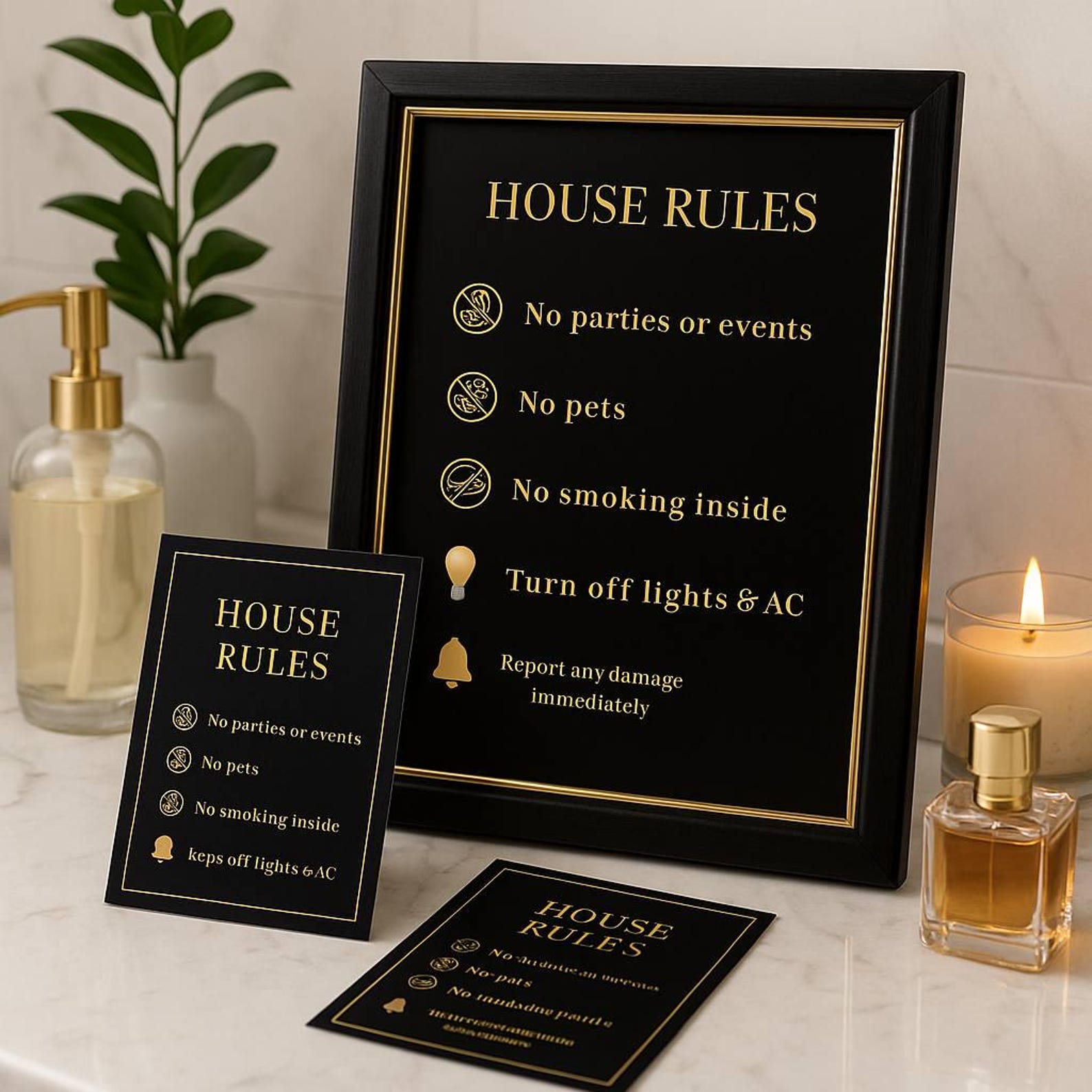 Airbnb Host Sign Bundle | Black & Gold House Rules, Welcome, Wifi ...
