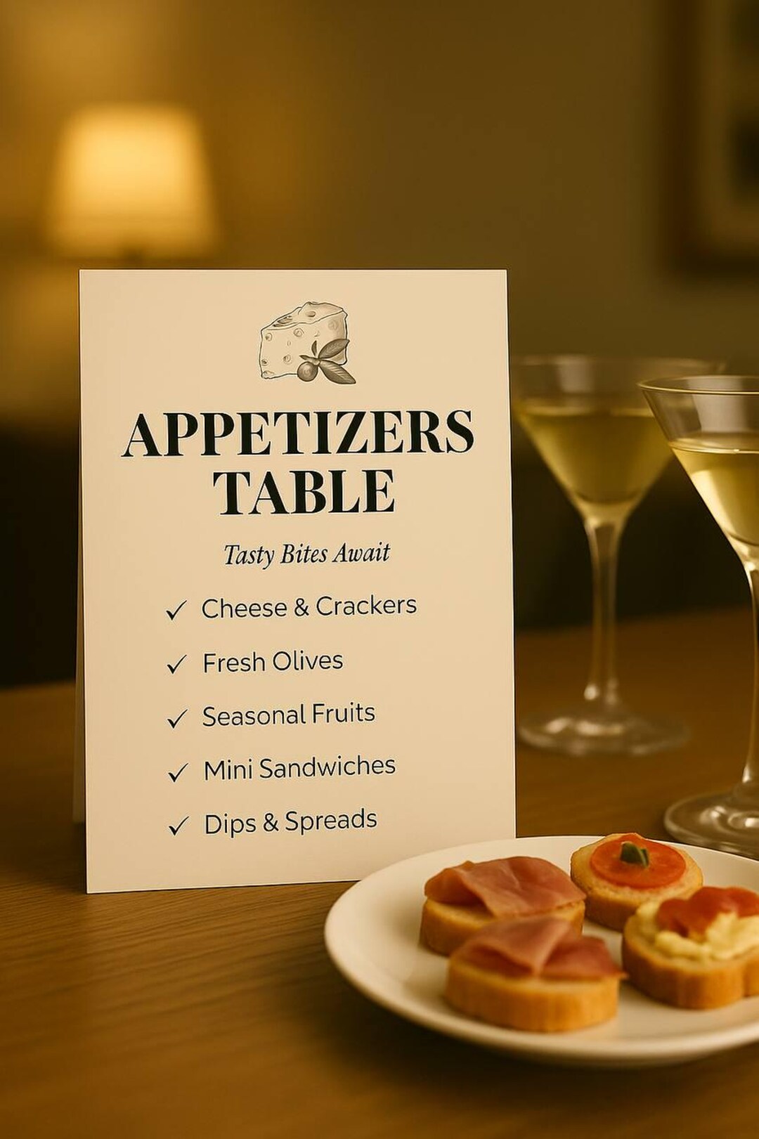 Appetizers Table Sign | Printable Buffet Menu | Food Table Sign for ...