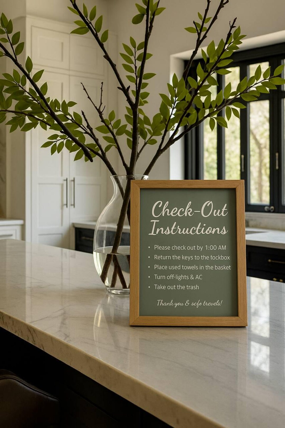 Check-out Instructions Sign | Olive Green Printable - Etsy