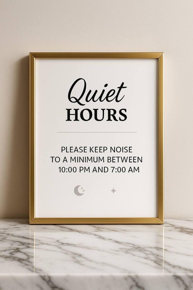 Quiet Hours Sign Printable | Minimalist Noise Policy Poster | Airbnb ...