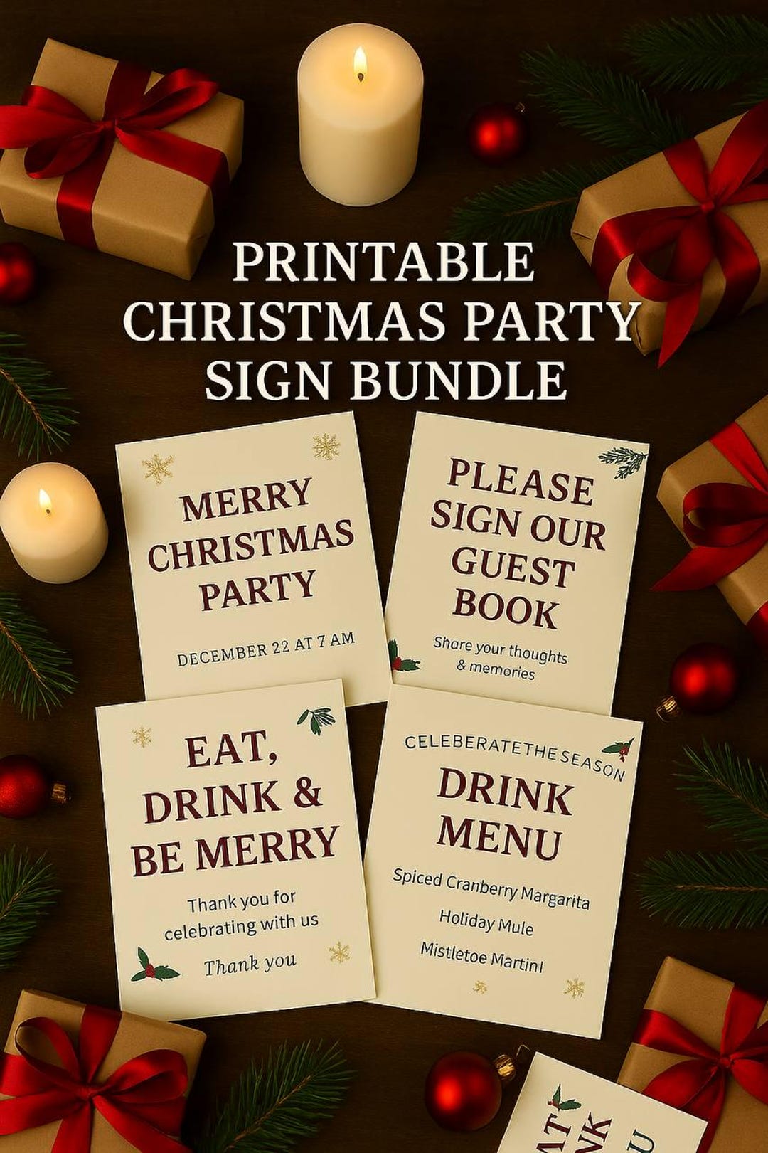 Christmas Party Sign Bundle | Holiday Printable Decor (digital Download ...