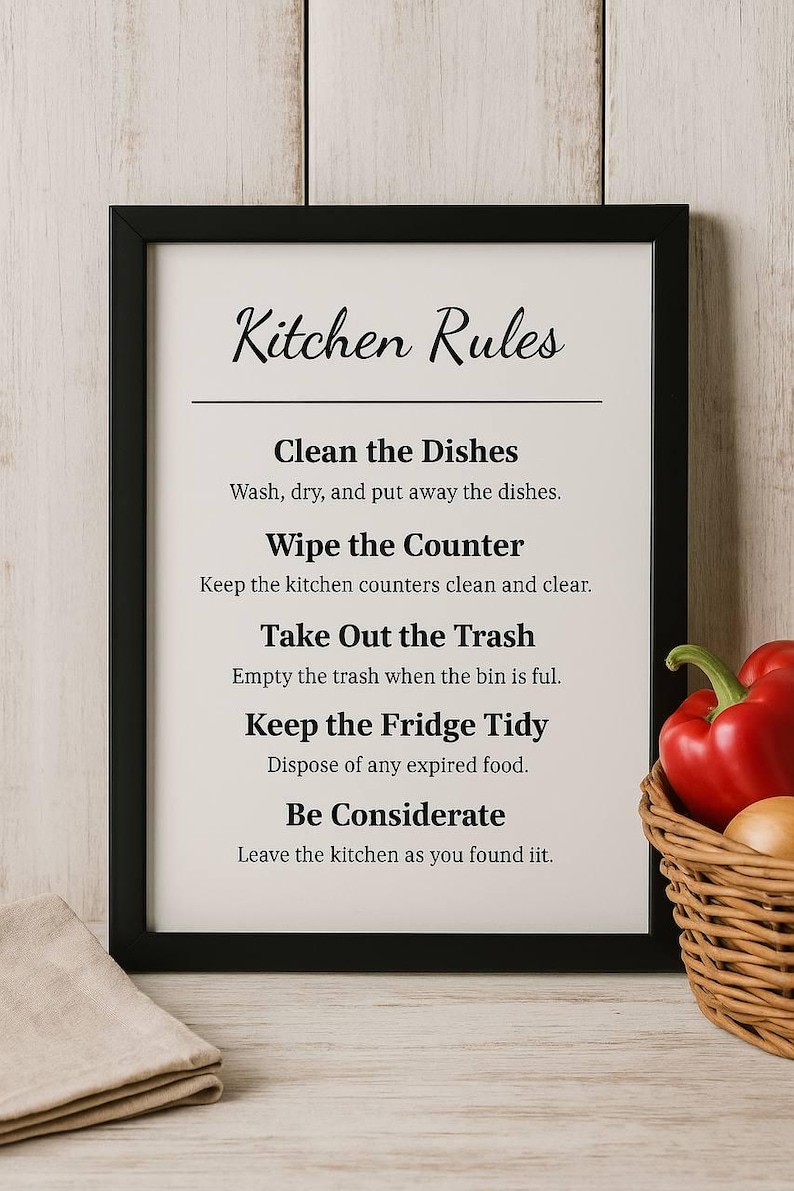 Kitchen Rules Sign Printable | Minimalist Gray Wall Art | Editable ...