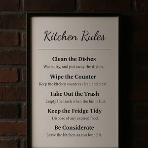 Kitchen Rules Sign Printable | Minimalist Gray Wall Art | Editable ...