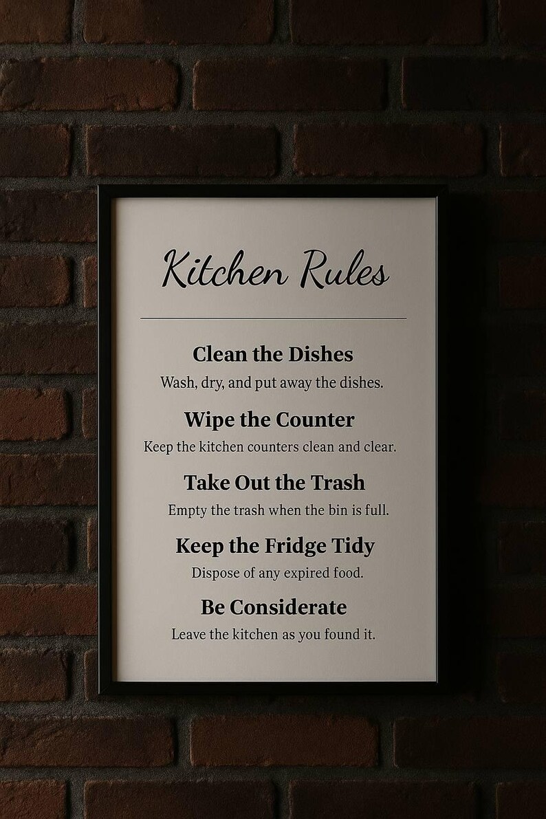 Kitchen Rules Sign Printable | Minimalist Gray Wall Art | Editable ...