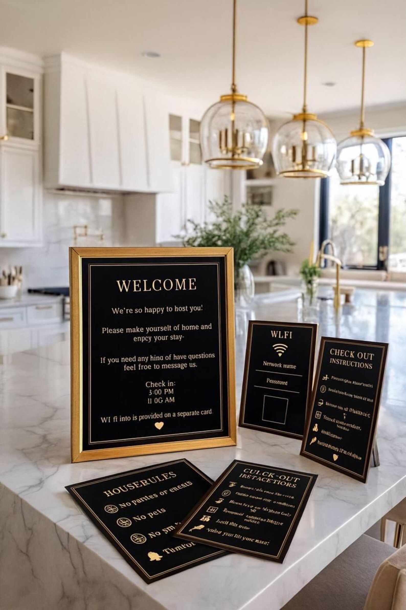 Airbnb Host Sign Bundle | Black & Gold House Rules, Welcome, Wifi ...