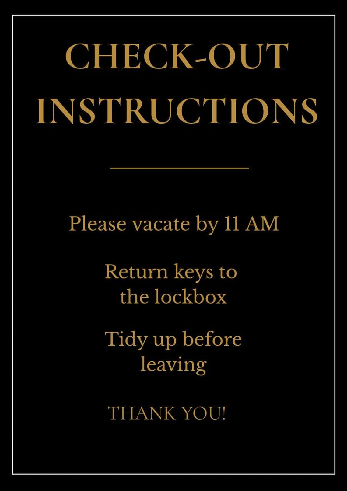 Black and Gold Check-out Instructions Sign | Airbnb Printable (instant ...