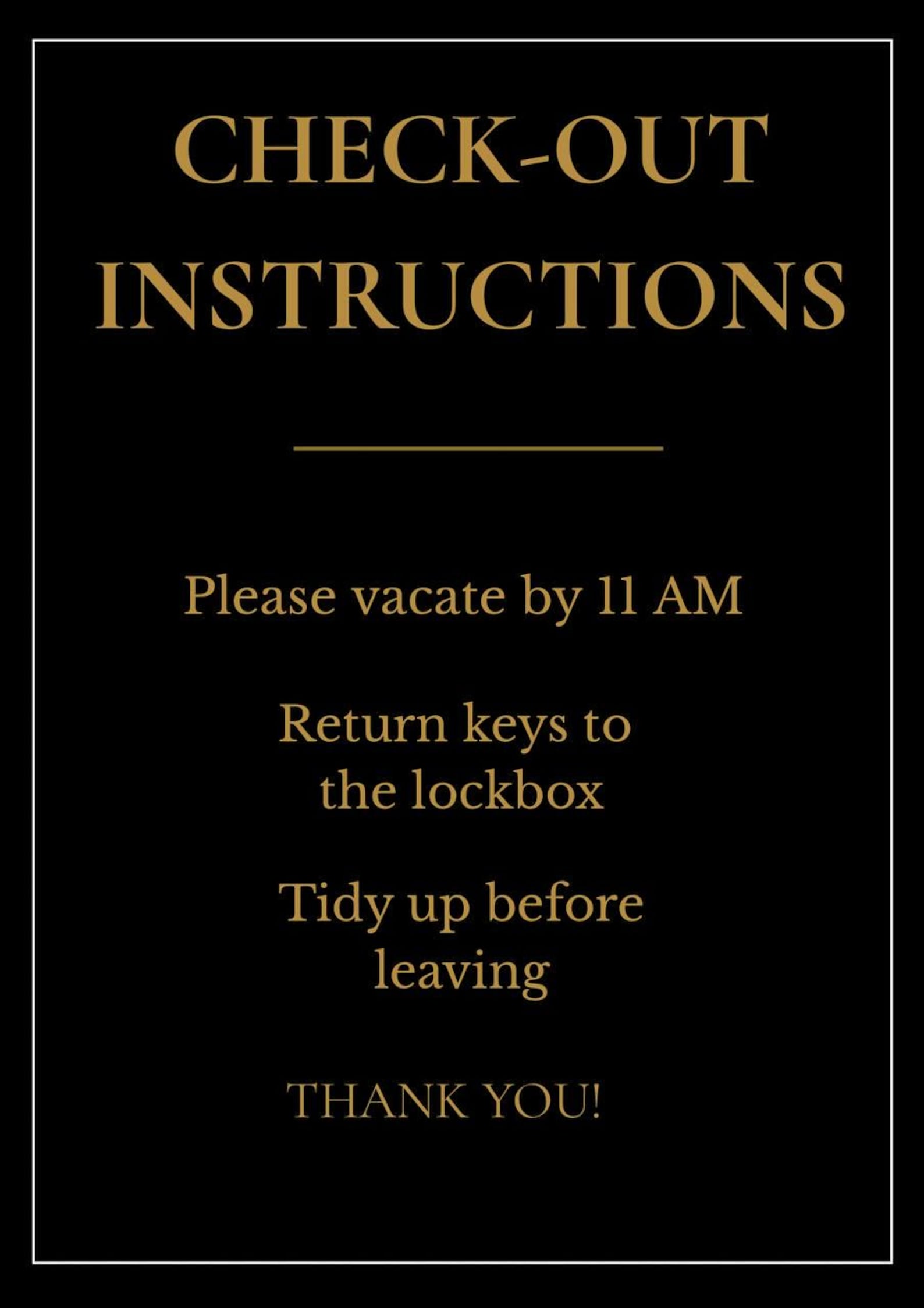Black and Gold Check-out Instructions Sign | Airbnb Printable (instant ...