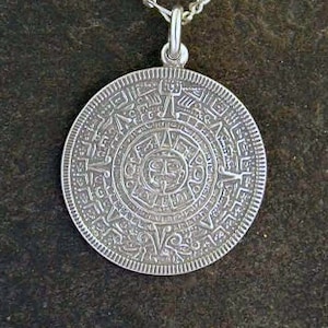 Sterling Silver Aztec Calendar Stone Pendant on Sterling Silver Chain ...
