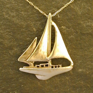 14K Gold Ketch Sailboat Pendant on a 14K Gold Chain - Etsy