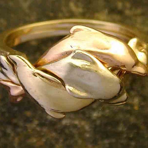 Swimming Dolphin 14K Gold Ring | Etsy