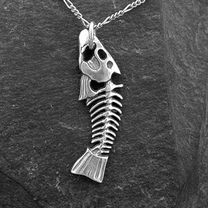 Sterling Silver Fish Skeleton Pendant on Sterling Silver Chain. - Etsy
