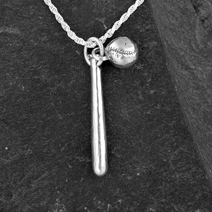 Sterling Silver Large Baseball and Bat Pendant on a Sterling Silver ...