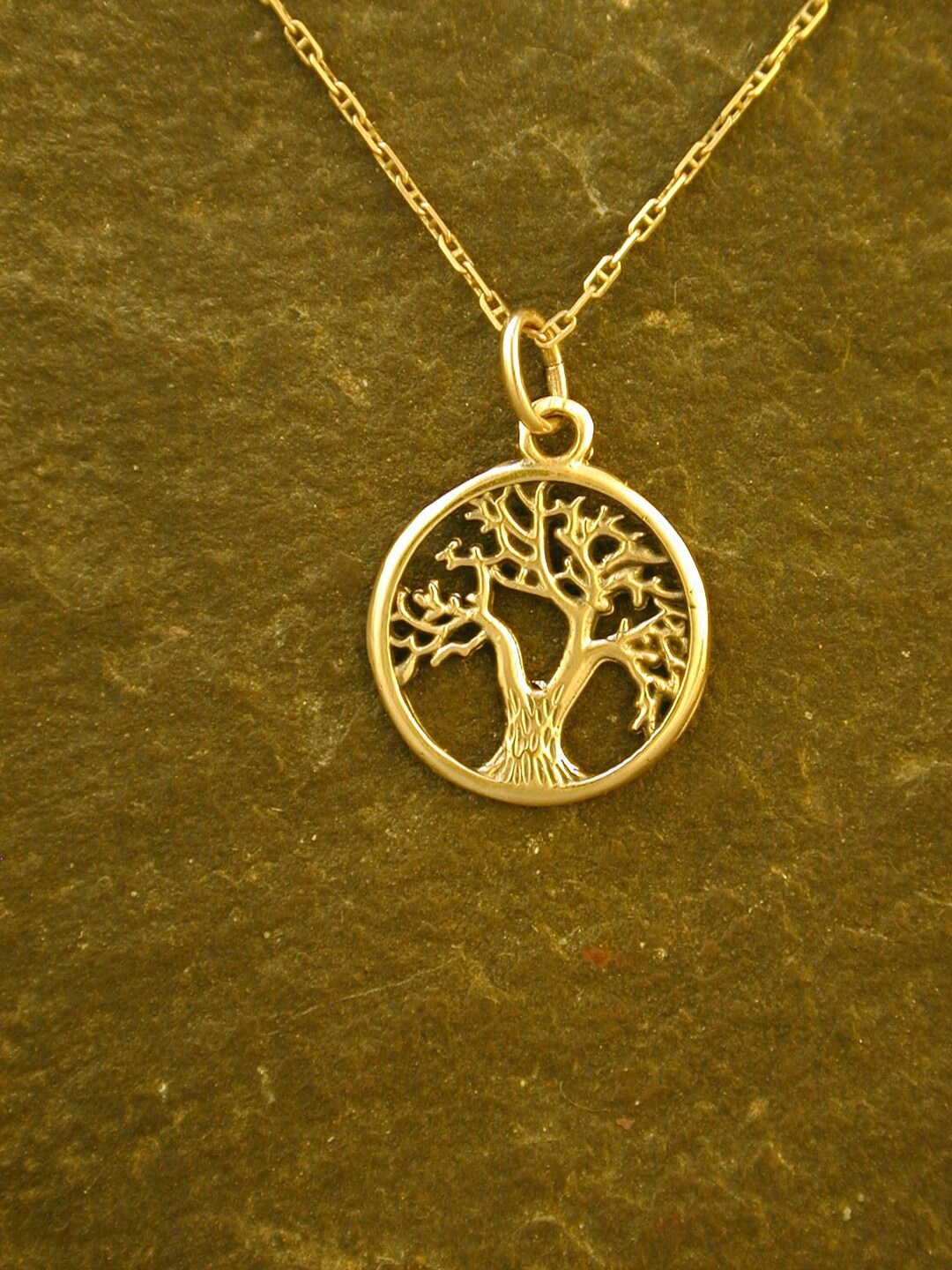 14K Gold Oak Tree Pendant on a 14K Gold Chain - Etsy