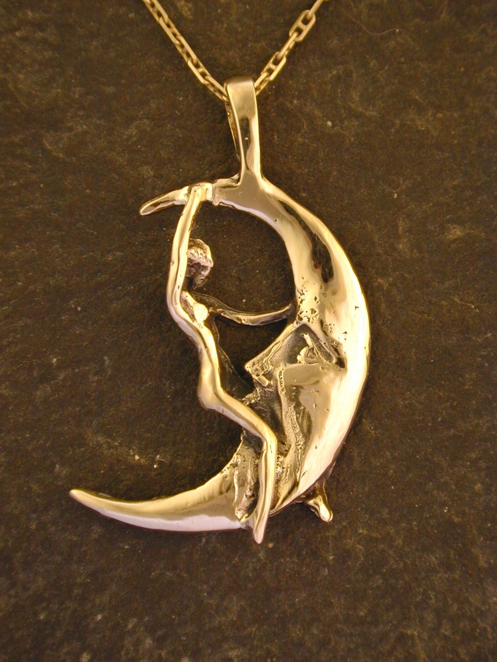 14K Gold Lady on the Moon Pendant on a 14K Gold Chain - Etsy