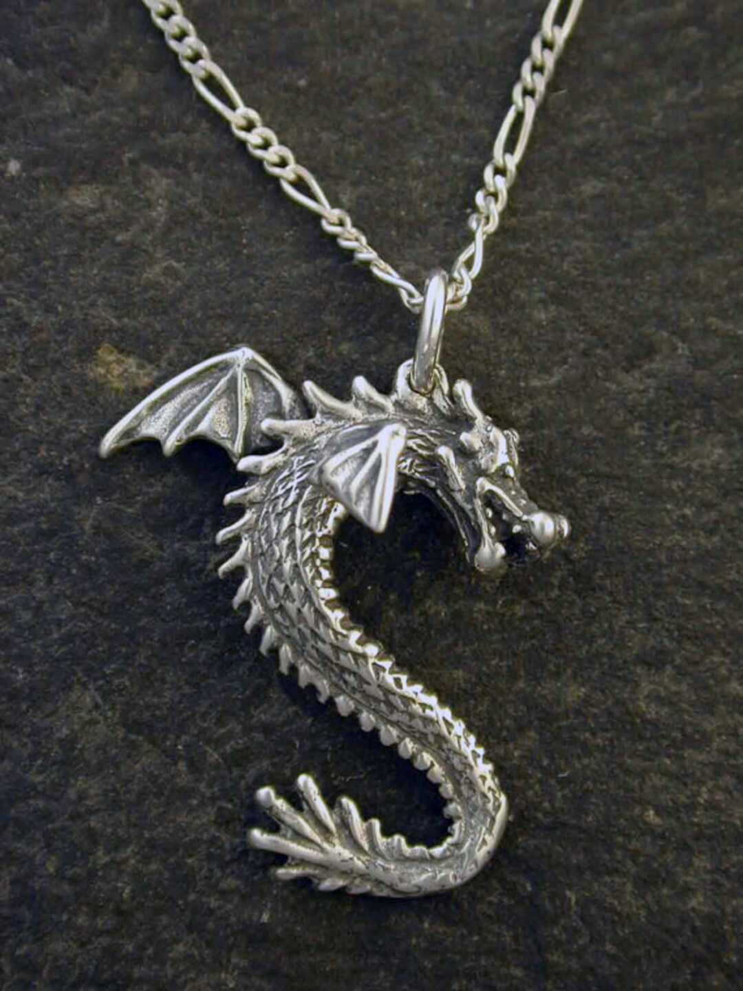 Sterling Silver Dragon Pendant on a Sterling Silver Chain. - Etsy