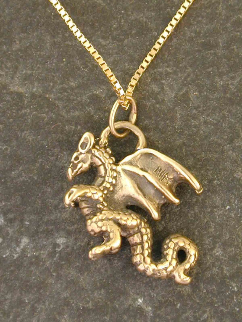 14K Gold Dragon Pendant with 14K Gold Chain | Etsy